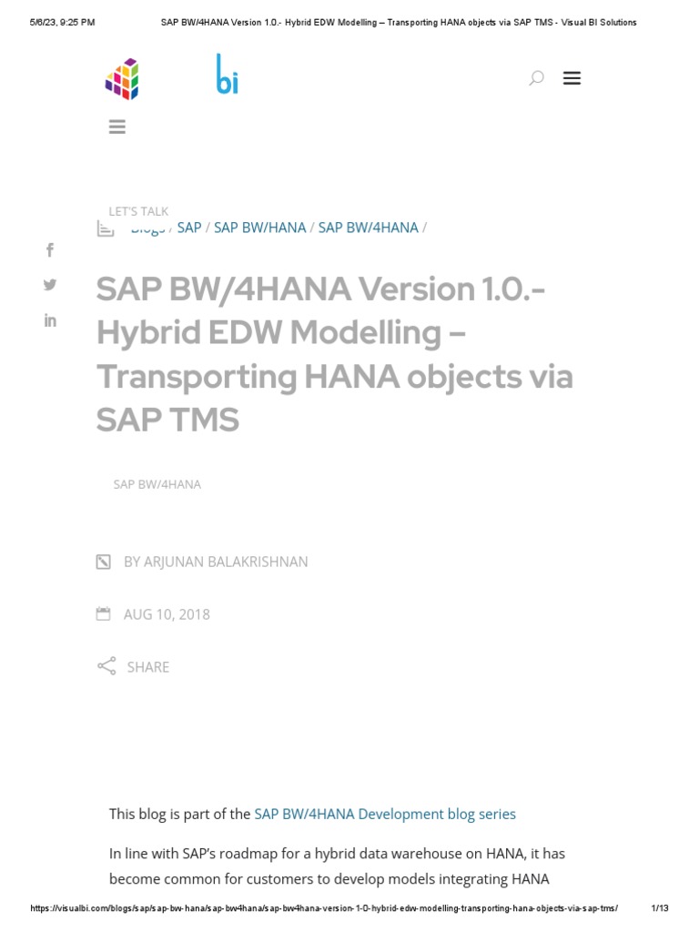 SAP BW - 4HANA Version 1.0. - Hybrid EDW Modelling - Transporting HANA ...