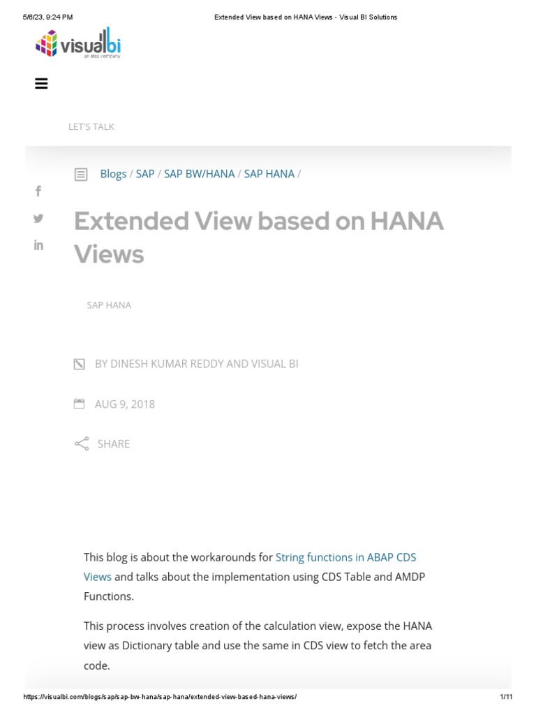 Extended View Based On HANA Views - Visual BI Solutions PDF | PDF