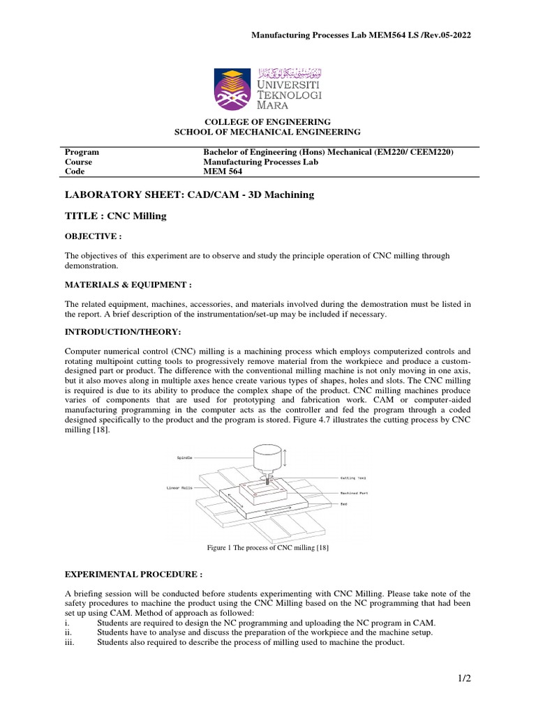 CNC Milling Lab: CAD/CAM 3D Machining | PDF | Technology & Engineering