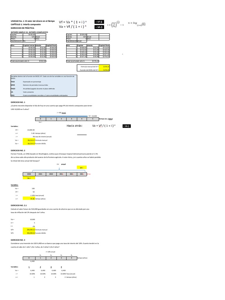 Ejercicios Unidad 01.01 Interés Compuesto SIN RESOLVER | PDF