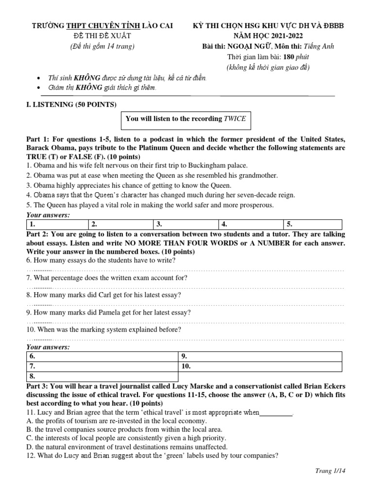 De de Xuat - Lao Cai - Tieng Anh Khoi 11 PDF | PDF