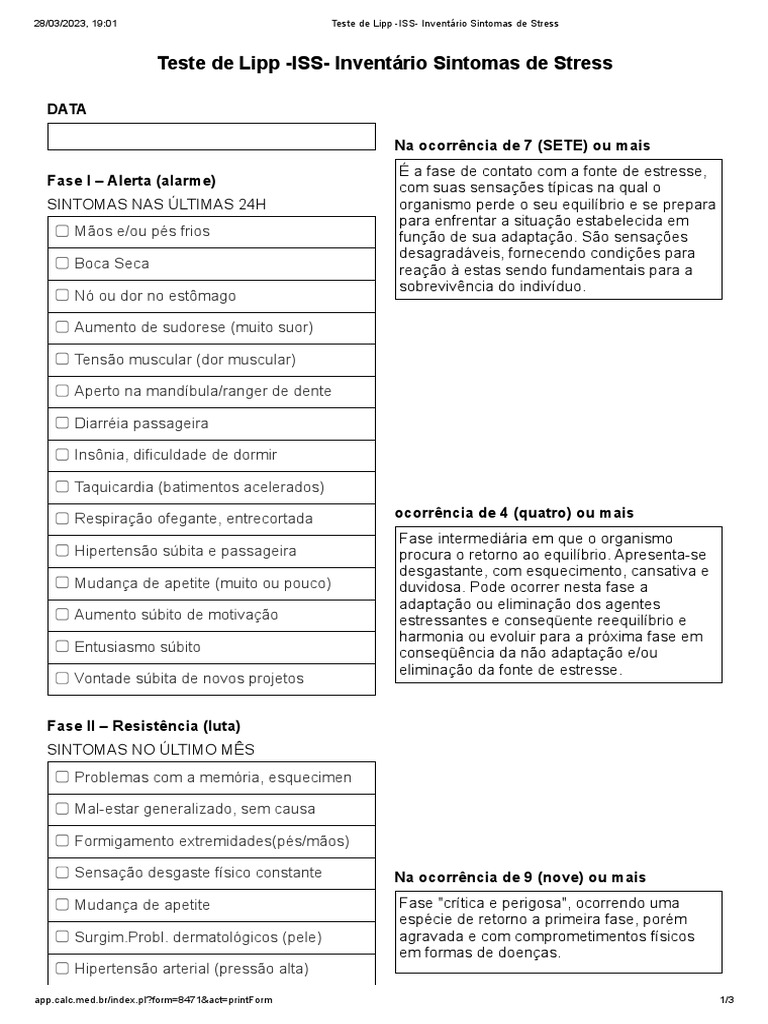L.M - Teste de Lipp - ISS - Inventário Sintomas de Stress PDF | PDF