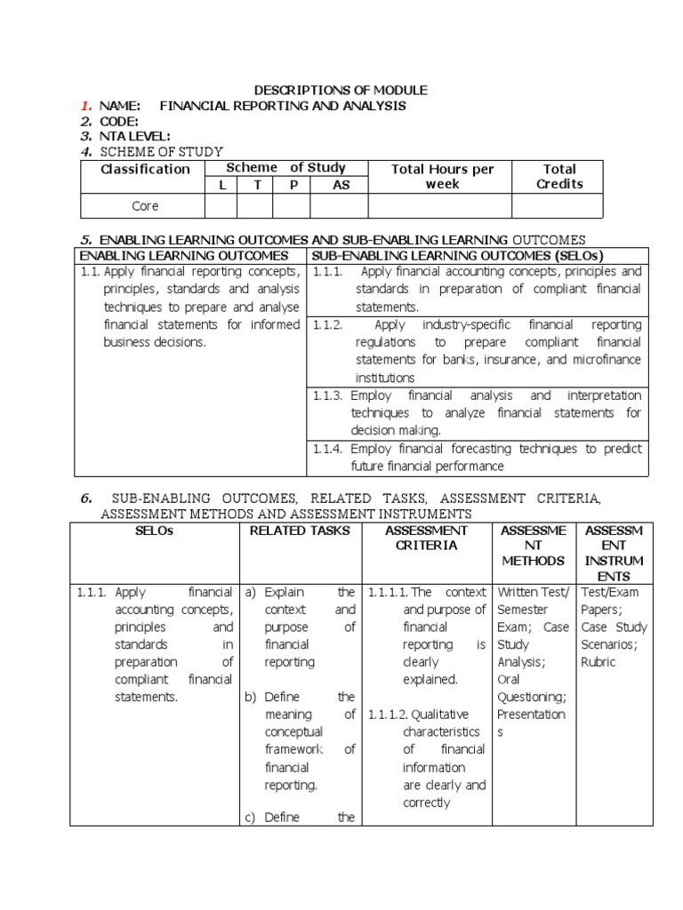 Descriptions of Module - Financial Analysis | PDF