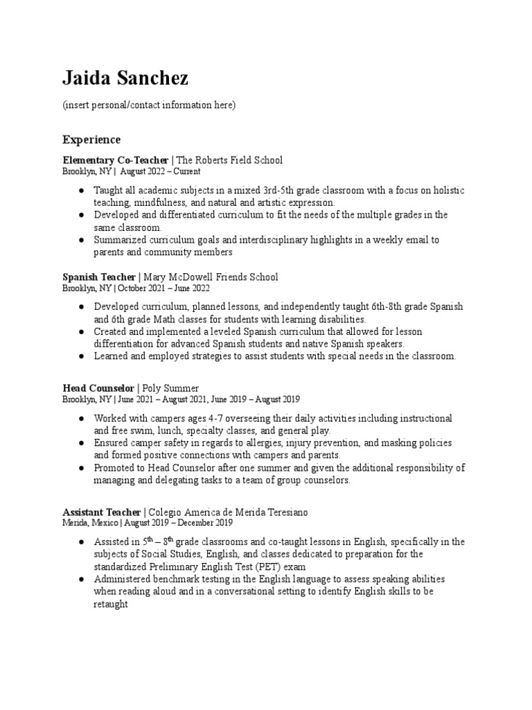 Jaida Sanchez Resume Sample | PDF