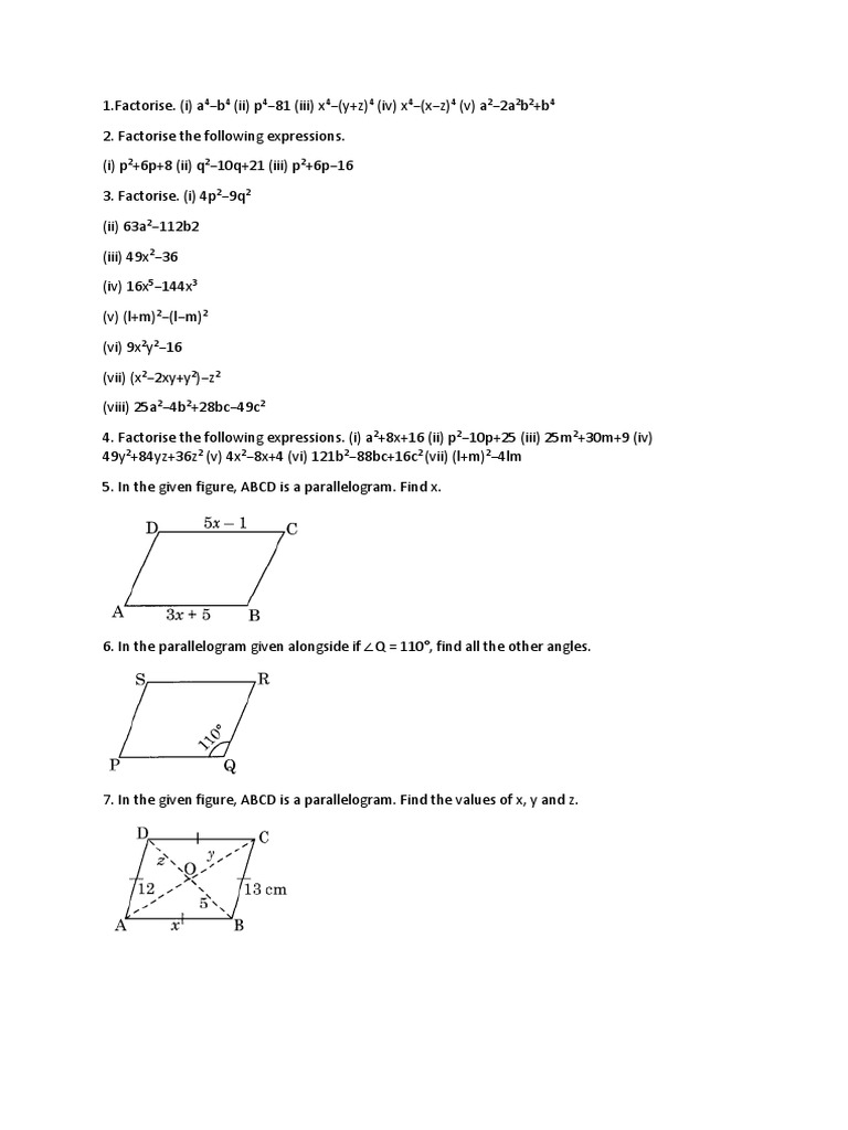 Factorization and Parallelogram Problems | PDF