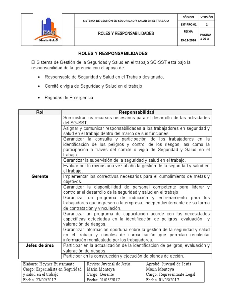 SST - PRO 01. Roles y Responsabilidades | PDF | Business