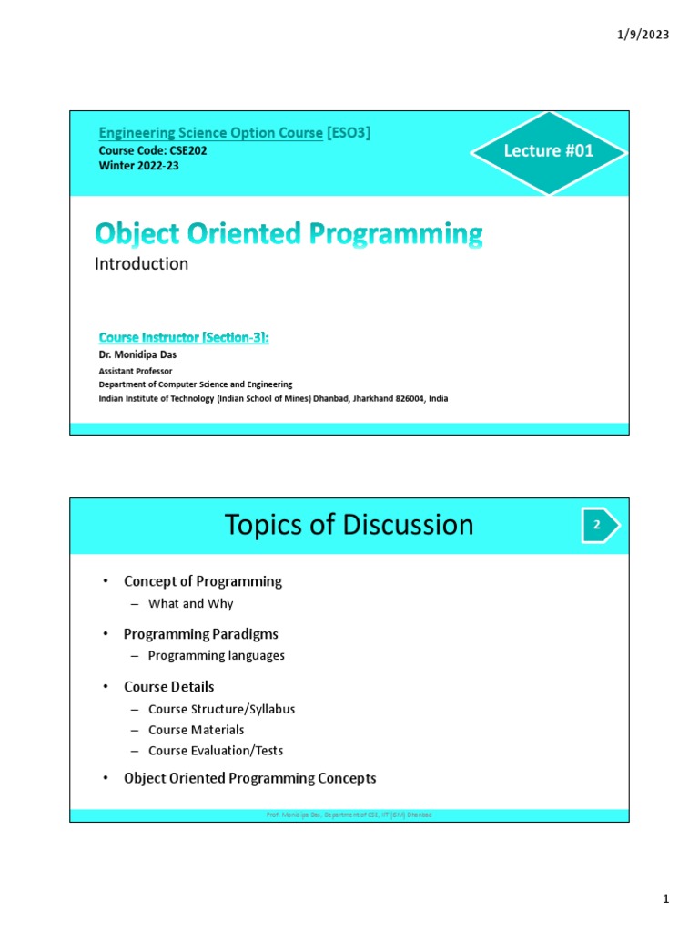 Lecture 01 PDF | PDF | Object Oriented Programming | Programming Paradigms