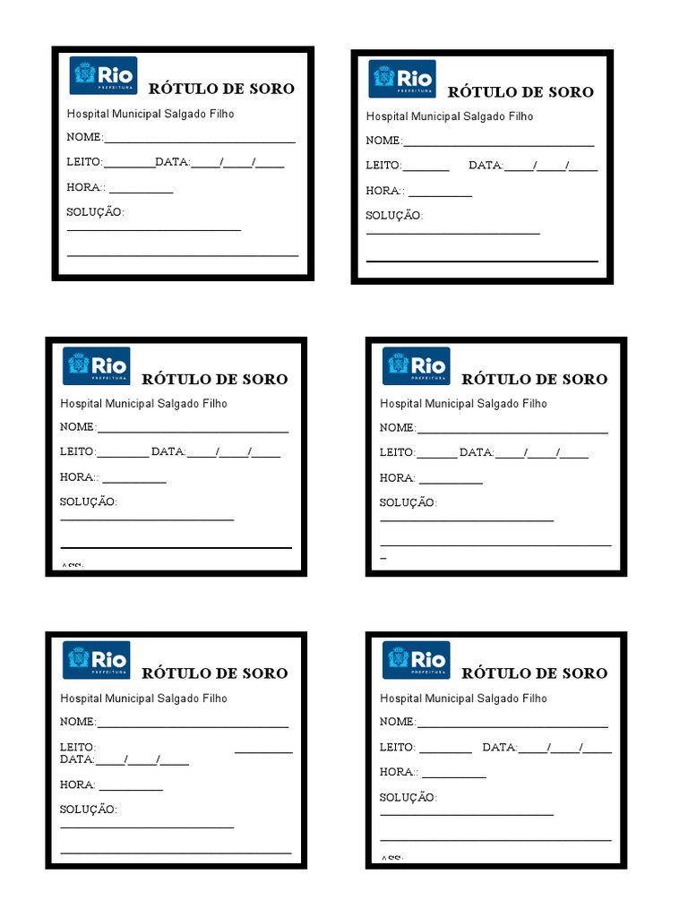 Modelos de rótulos de soro para pacientes hospitalizados | PDF