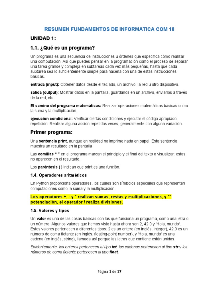 Resumen Fundamentos de Informatica Com 18 | PDF