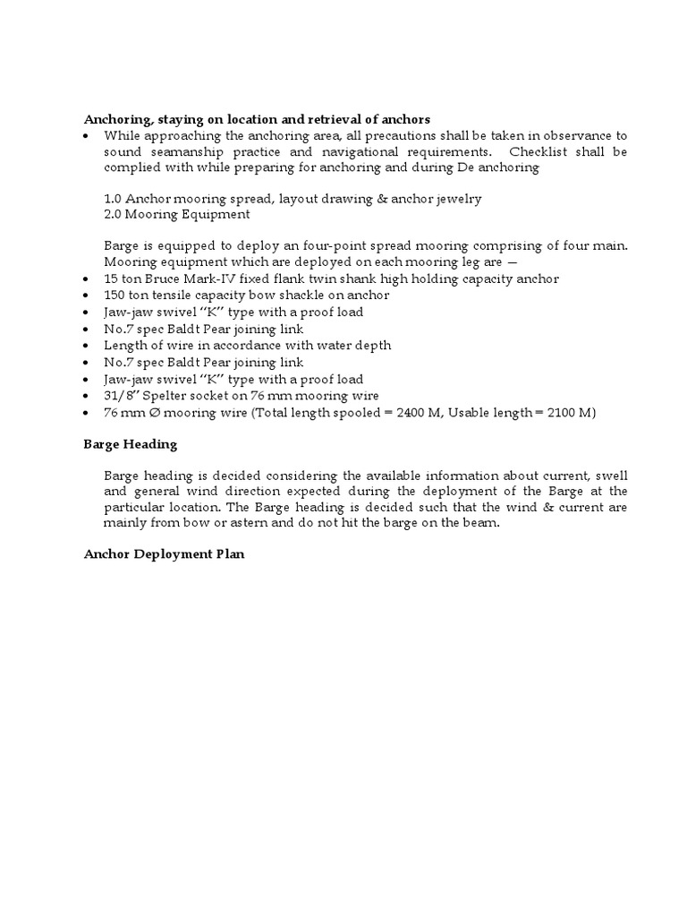 Barge Anchor Handling Procedure | PDF | Anchor | Manufactured Goods