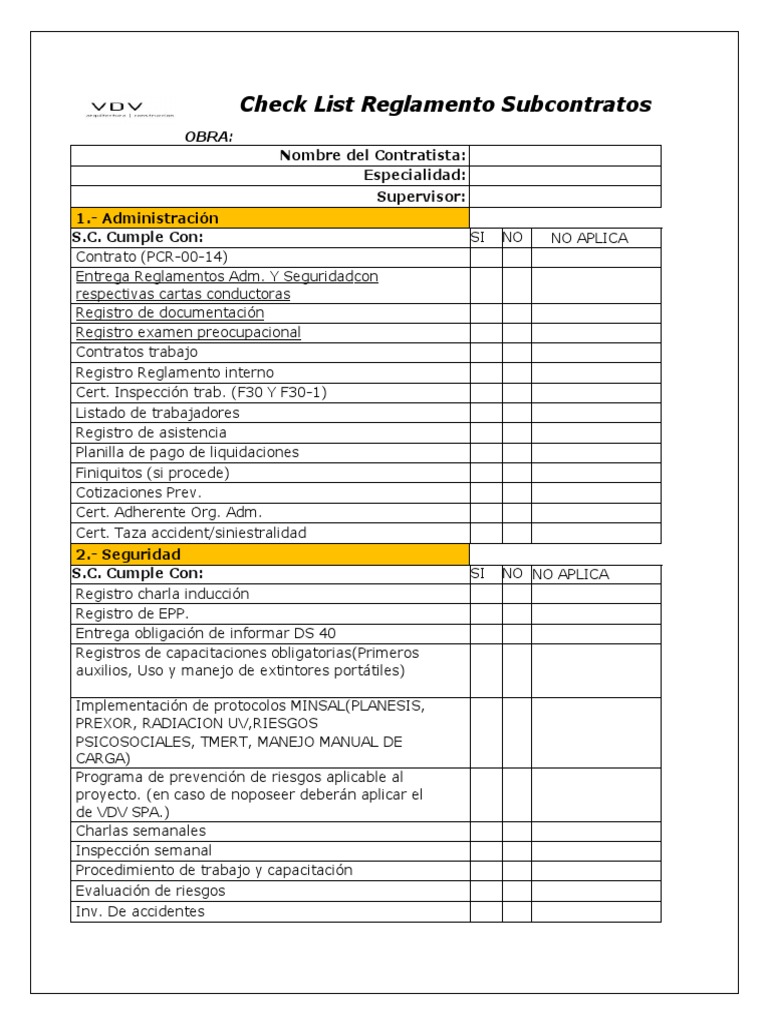 Check List Subcontratos PDF | PDF