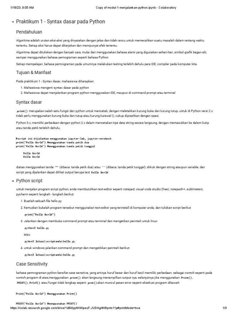 Modul-1-Menjalankan-Python - Ipynb - Colaboratory | PDF Modul-1-Menjalankan-Python - Ipynb - Colaboratory | PDF