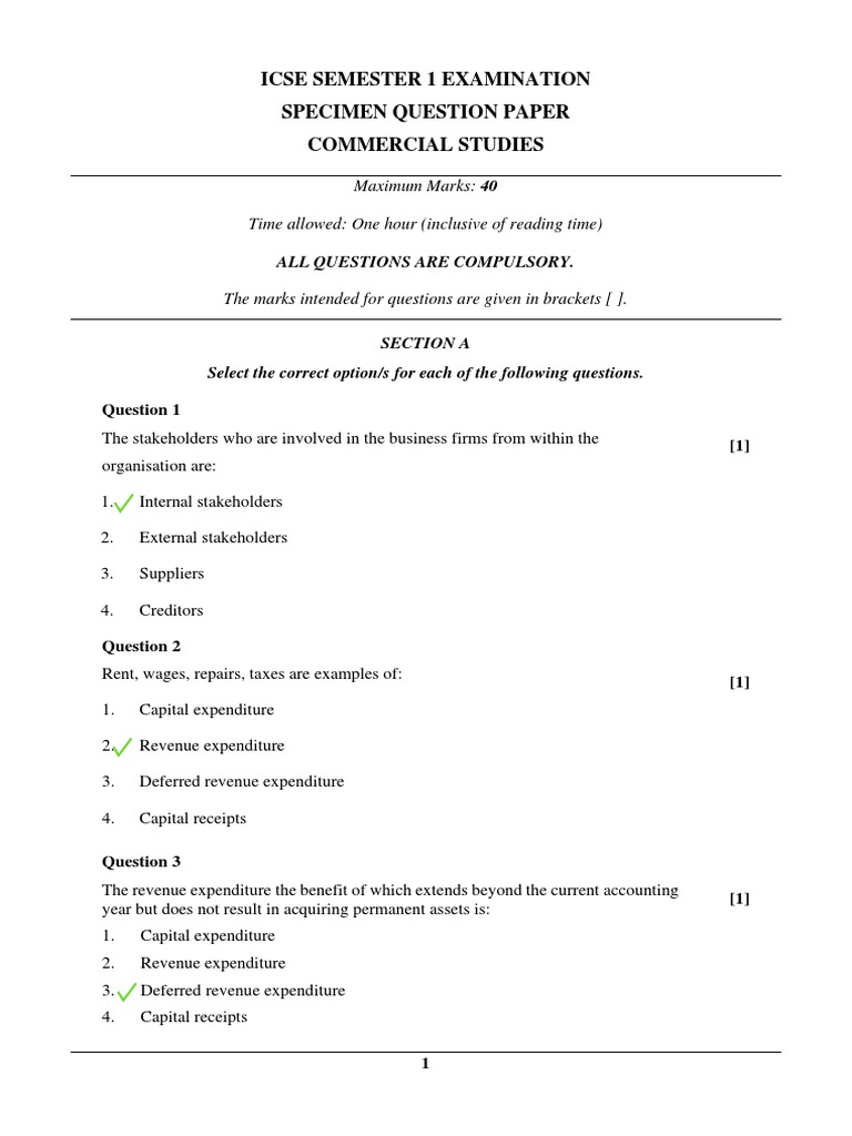 MCQ Sample Commercial Studies - AS PDF | PDF | Business | Art