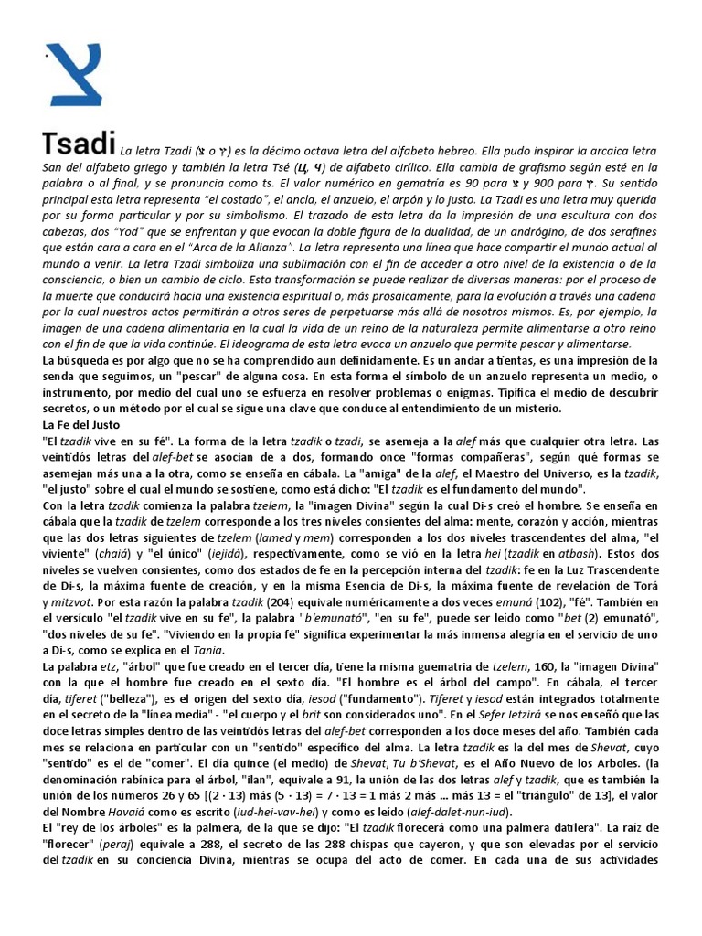 Significado de la letra Tzadi en hebreo | PDF | Kábala | Dios