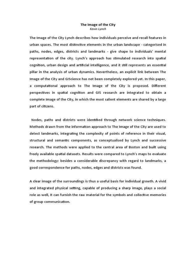 The Image of The City - Summary | PDF