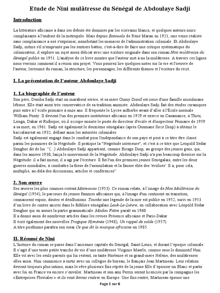 Exposé Sur NiNi La Mulatresse | PDF