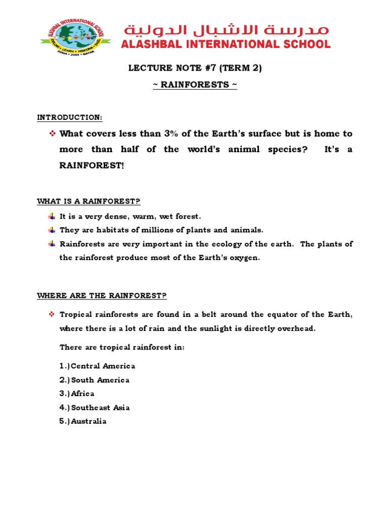Checked Lecture Note #7-Rainforest | PDF | Rainforest | Canopy (Biology)