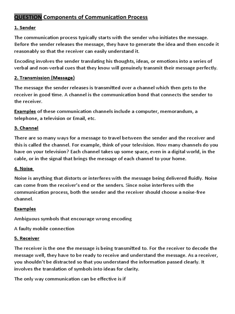 Components of Communication Process: 1. Sender | PDF