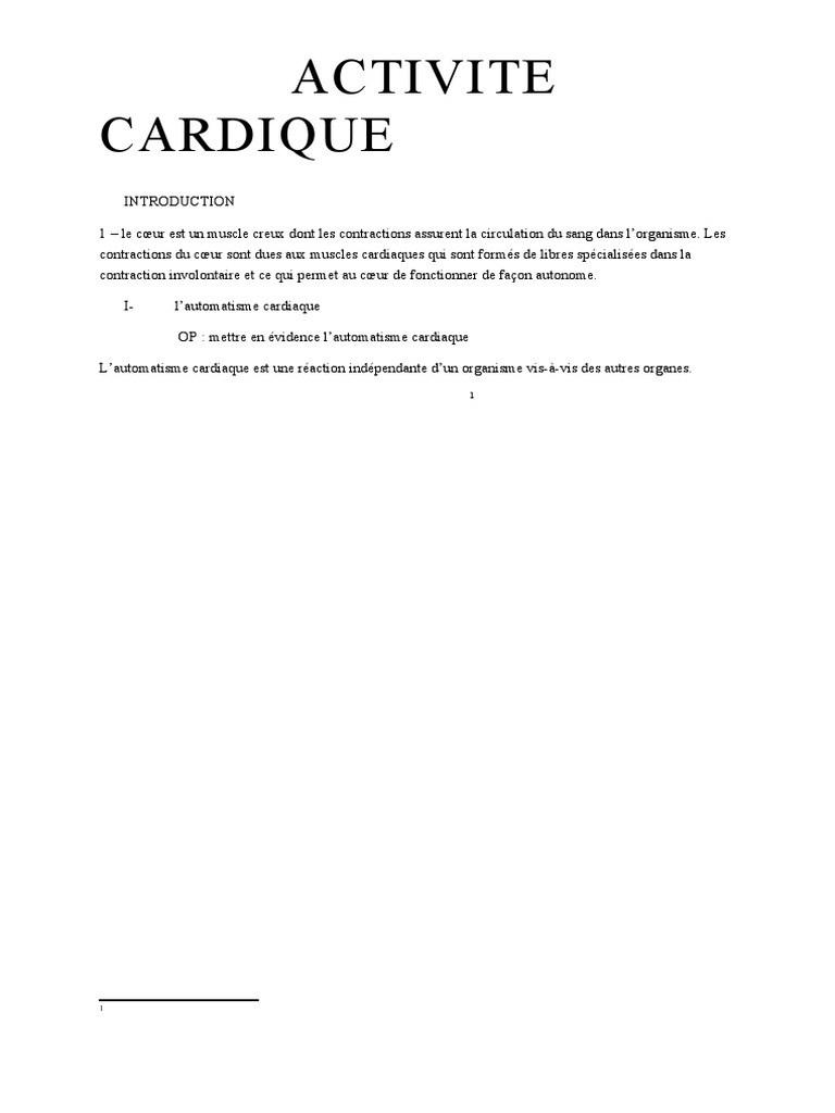 Automatisme cardiaque et fonctionnement du cœur | PDF