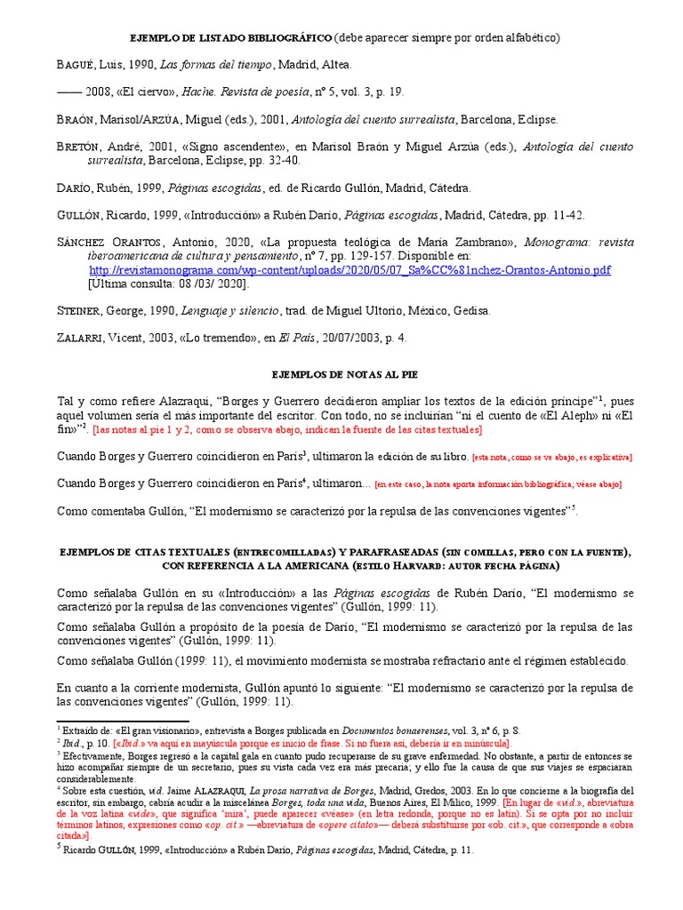 Ejemplo de Citas, Notas Al Pie y Entradas Bibliográficas (ACTUALIZADO ...