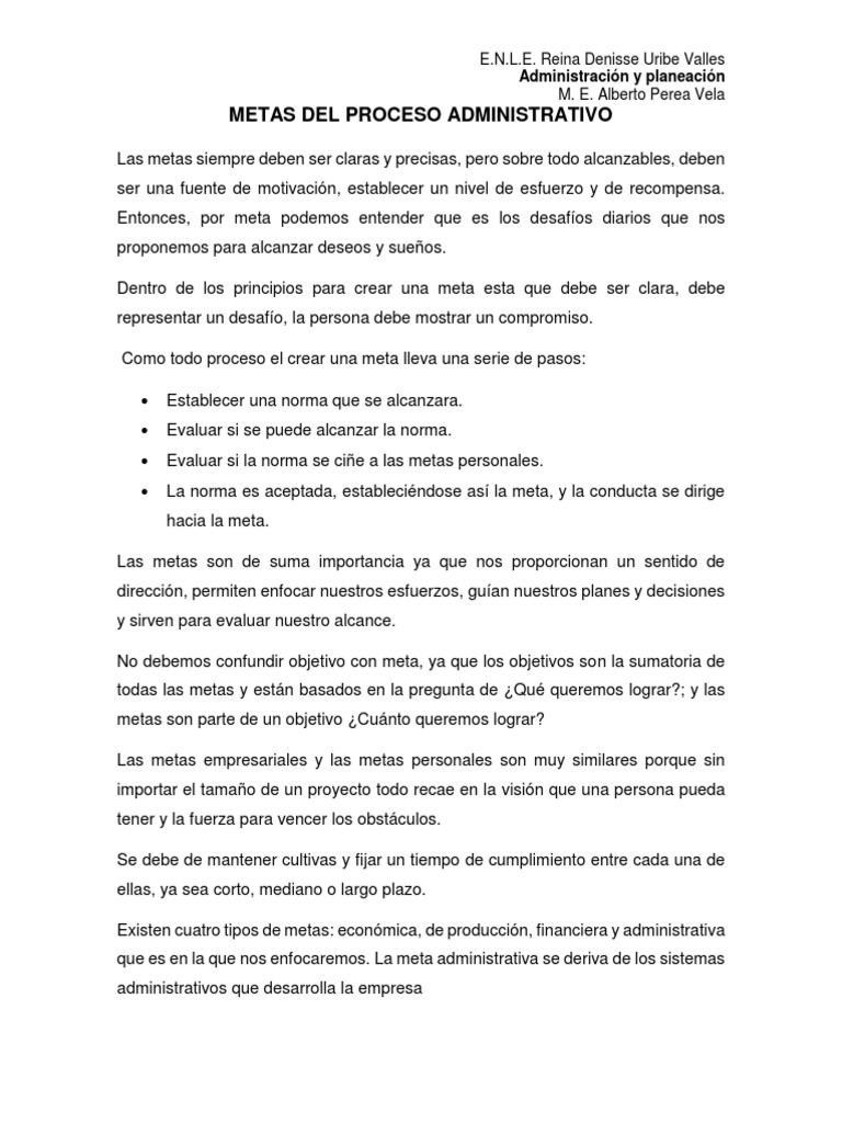 Metas Administrativas: Clave del Éxito | PDF