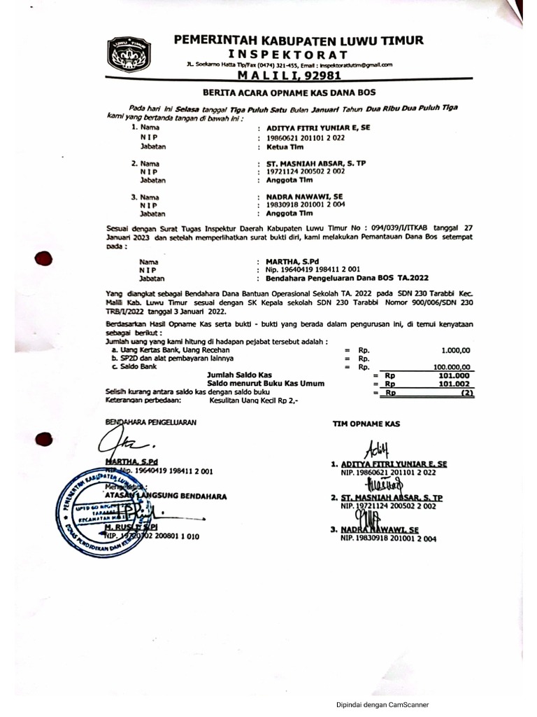 Ba Opname Kas Inspektorat | PDF