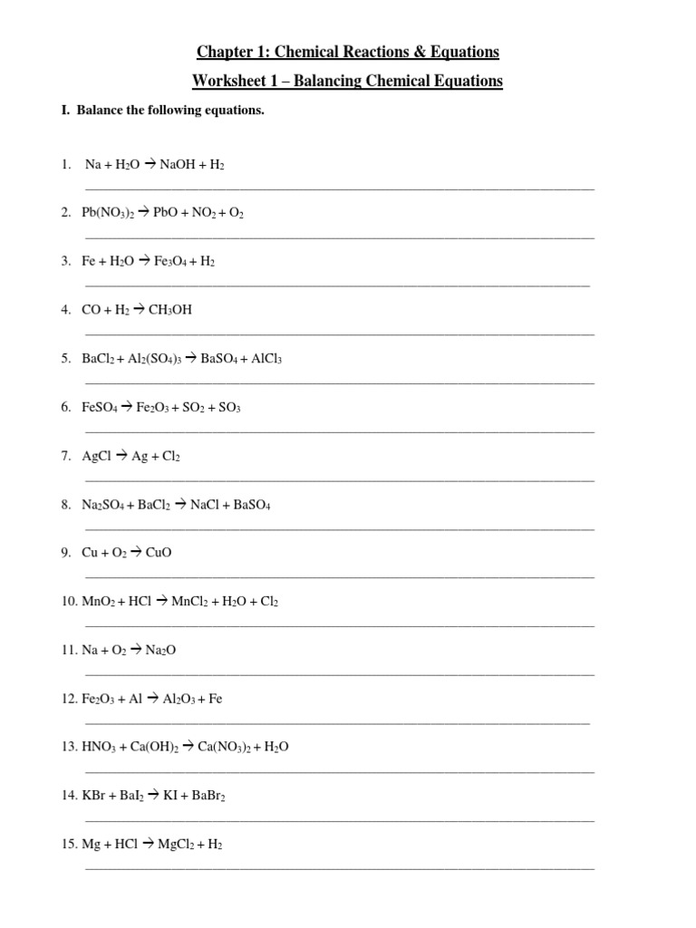 Worksheet 1 - Balancing Chemical Equations PDF | PDF