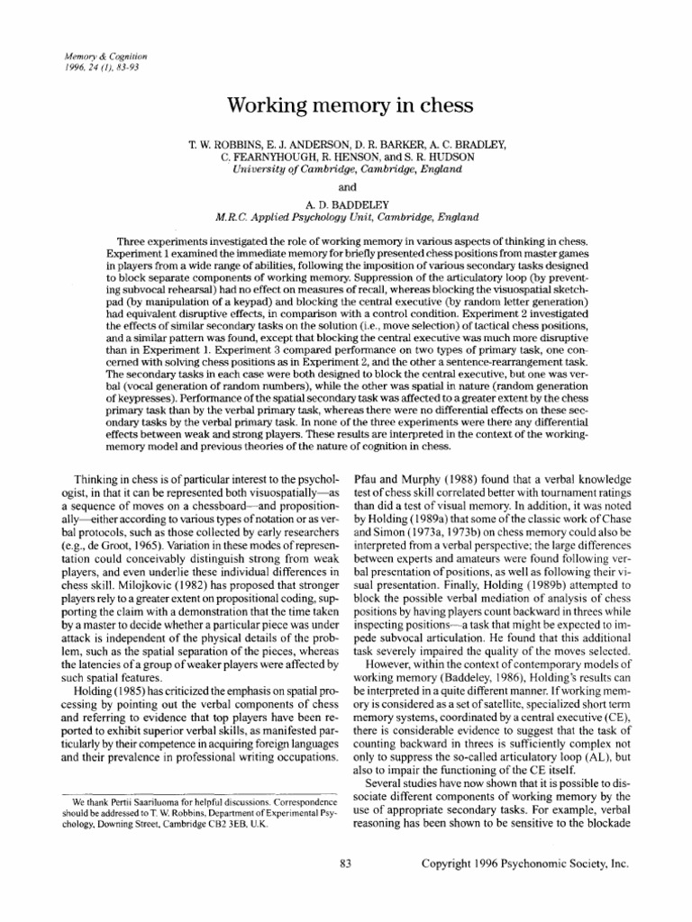 Paper 3 - Chapter 5 (Working Memory in Chess) PDF | PDF