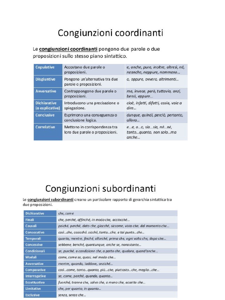 CONGIUNZIONI COORDINANTI E SUBORDINANTI.docx | PDF