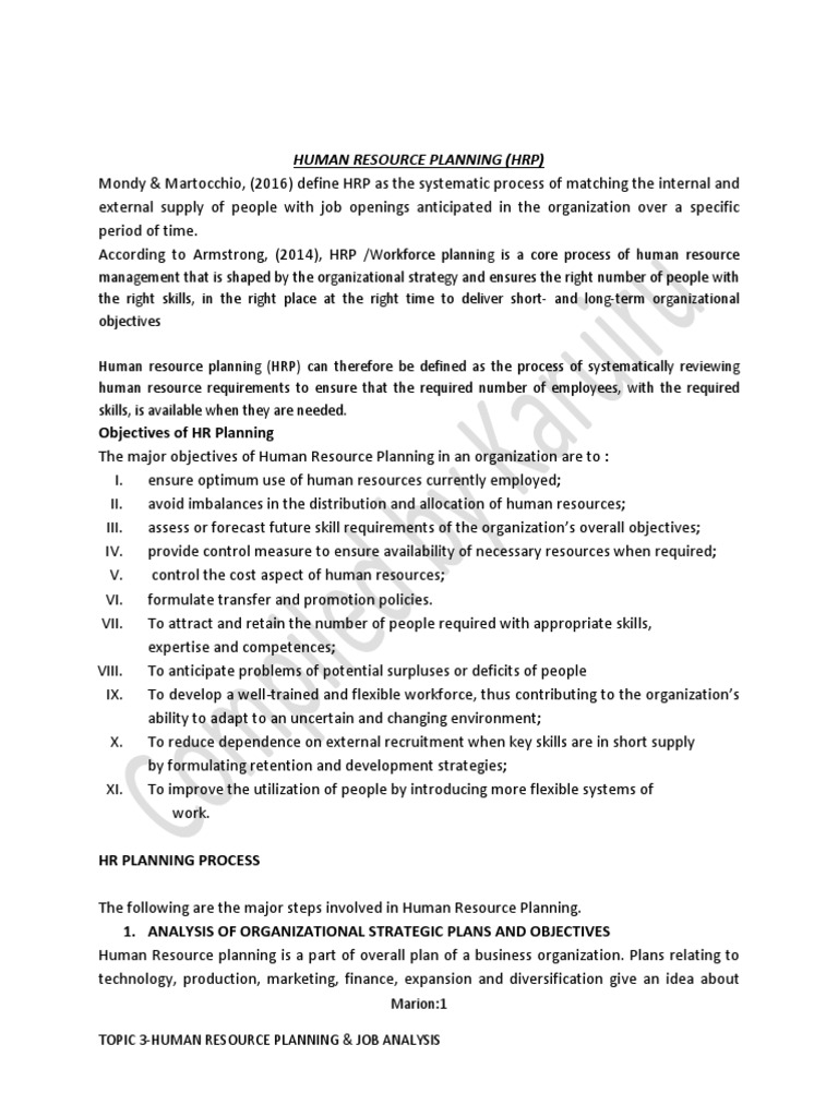 TOPIC 4-HUMAN RESOURCE PLANNING JOB ANALYSIS Doc 2023 | PDF