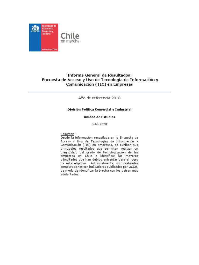 Informe de Resultados Encuesta TIC PDF | PDF