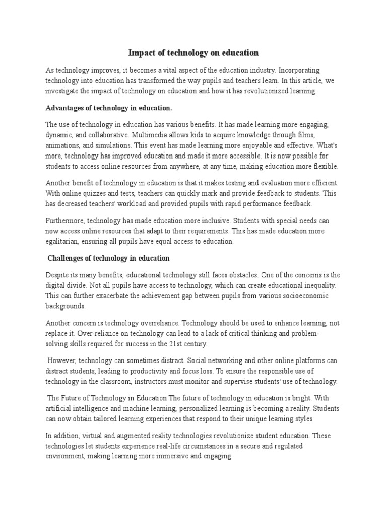 Impact of Technology On Education | PDF | Learning | Educational Technology