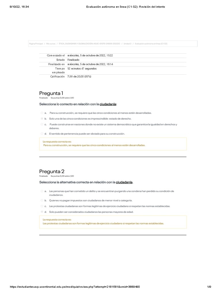Evaluación Autónoma en Línea (C1-S2) - Revisión Del Intentos PDF | PDF