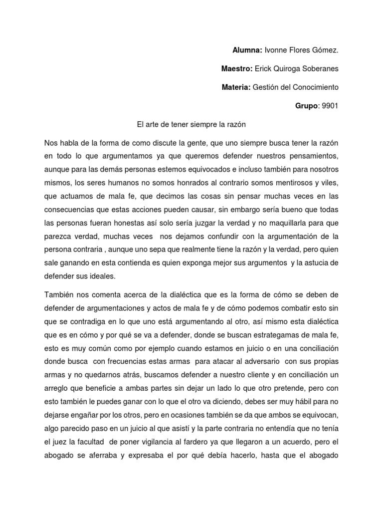 El Arte de Tener Siempre La Razon | PDF | Verdad | Razón