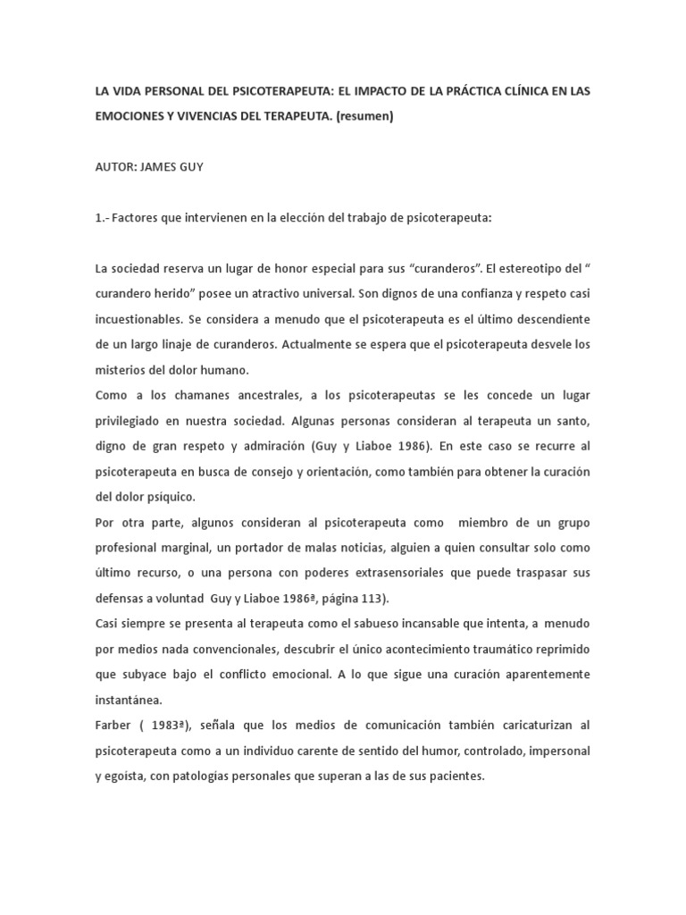 La Vida Personal Del Psicoterapeuta | PDF | Psicoterapia | Las emociones