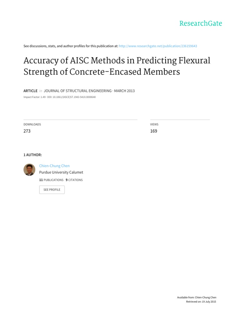 Accuracy of AISC Methods in Predicting Flexural Strength of Concrete-Encased Members PDF | PDF