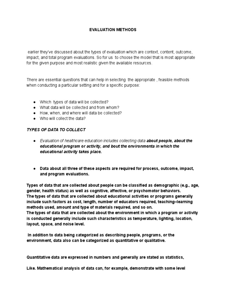 Evaluation Methods PDF | PDF | Methodology | Data