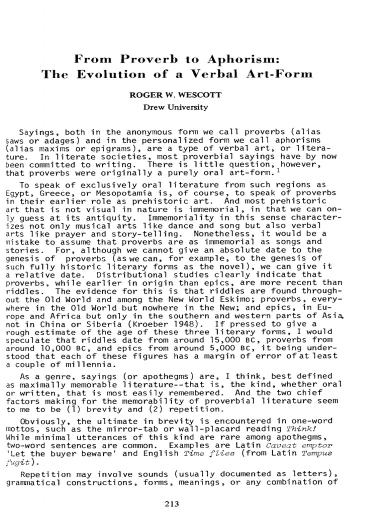 Roger Westcott - From Proverb To Aphorism | PDF