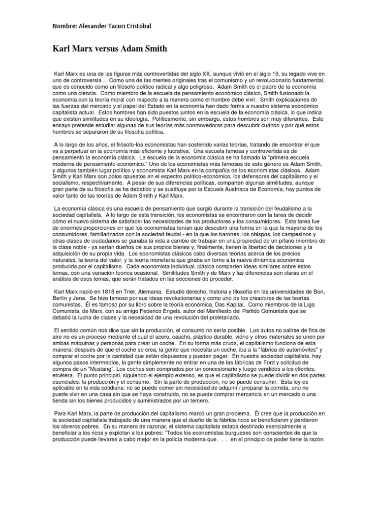 Karl Marx Versus Adam Smith | PDF | Adam Smith | Capitalismo
