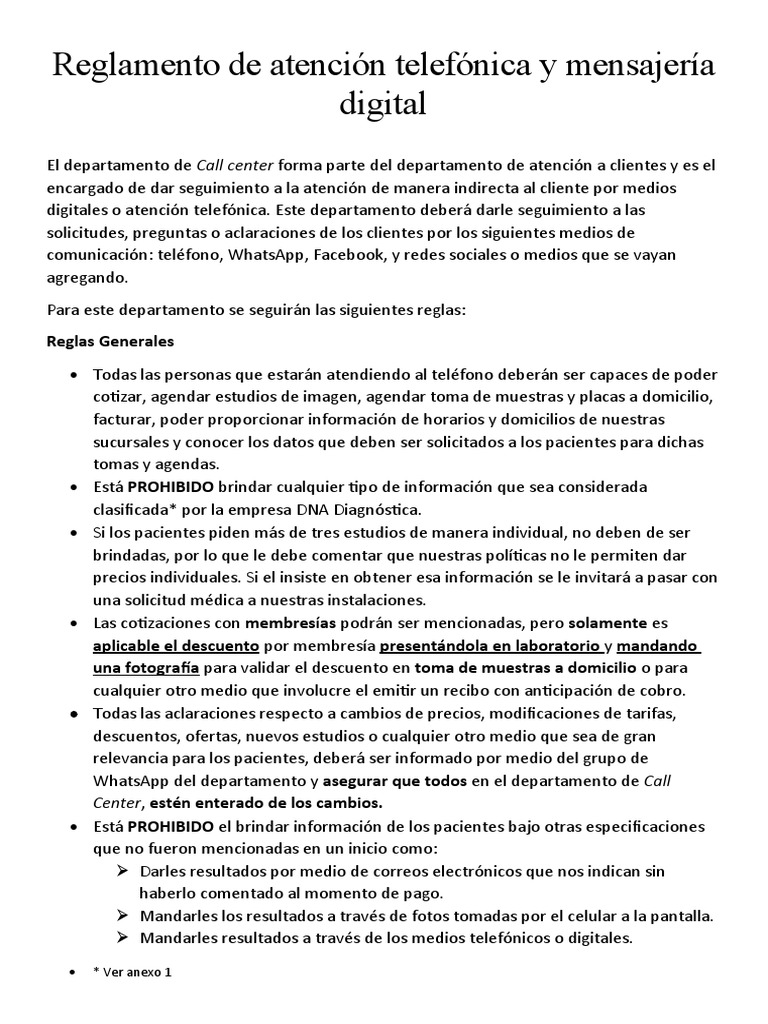 Reglas y lineamientos para la atención telefónica y comunicación ...