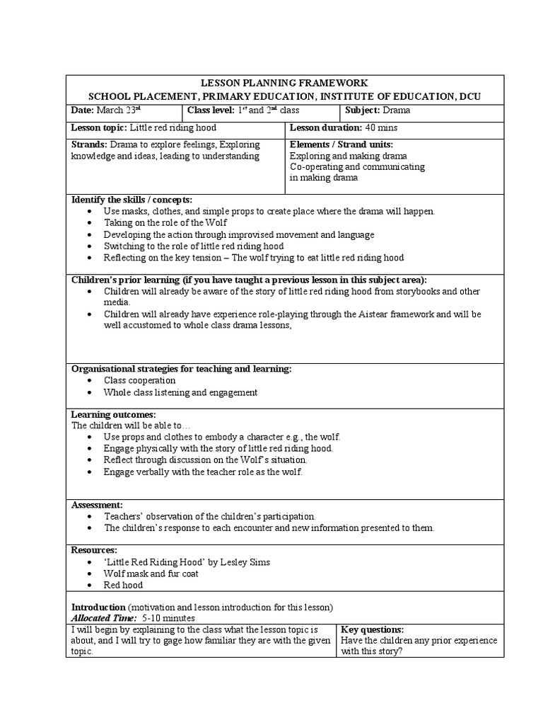 Drama Lesson Plan | PDF | Teachers | Learning