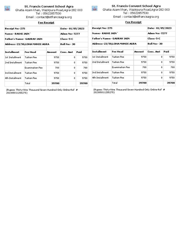 FeeRecceiptSSRSReceiptNo PDF | PDF