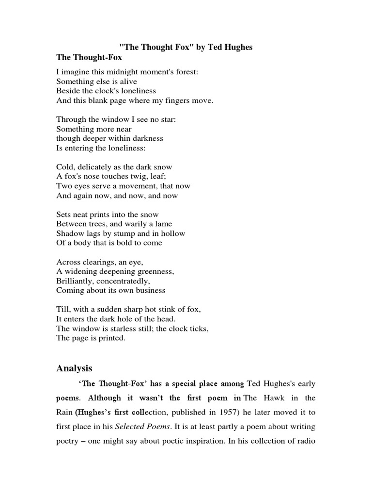 Ted Hughes' "The Thought Fox" Analysis | PDF | Poetry