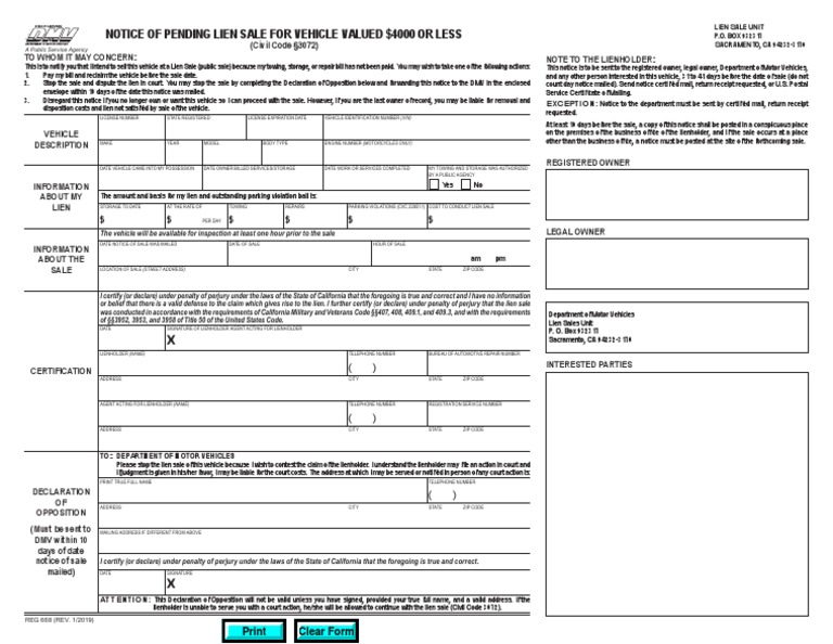 Notice of Lien Sale and Opposition Form | PDF