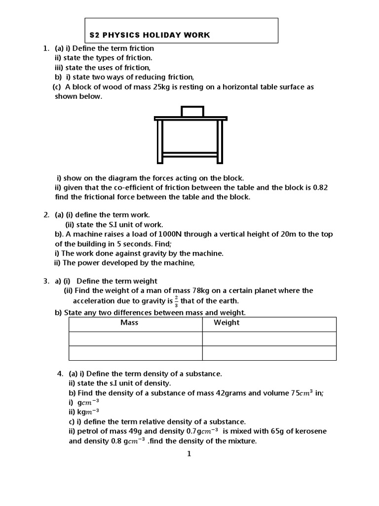 s2 Phy Holiday Work PDF | PDF