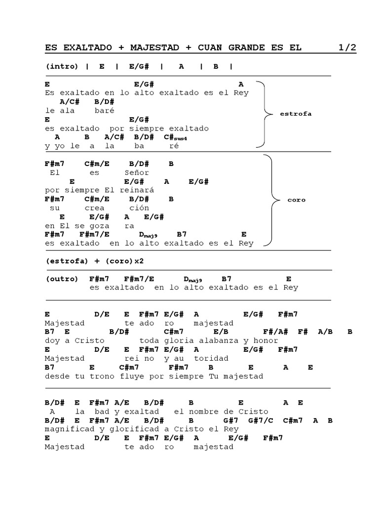 Medley Es Exaltado - Majestad - Cuan Grande Es El (E) - 2 PDF | PDF