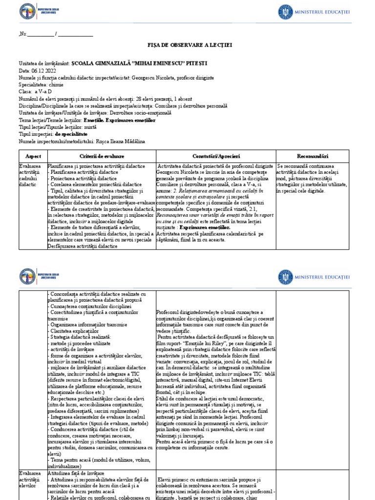 Proiect de Lectie Consiliere Si Orientare Cls 5 | PDF