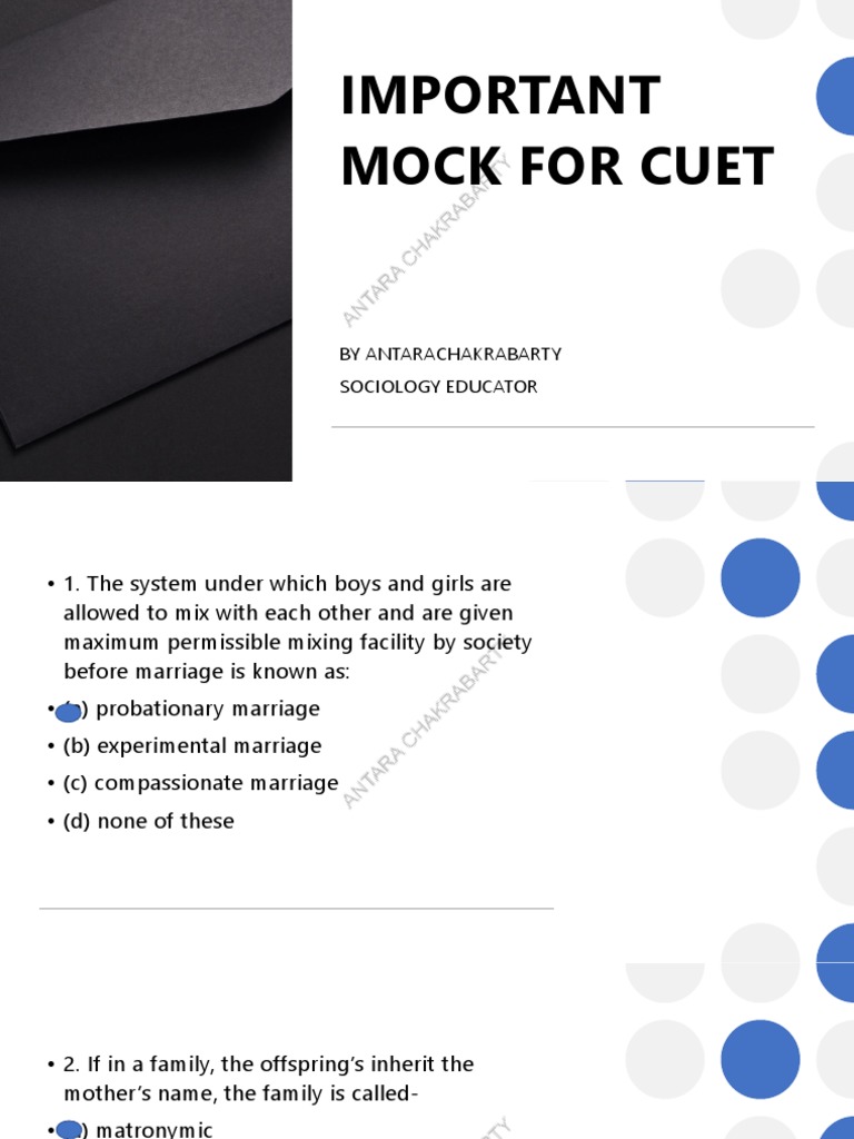 CUET Mocks PDF | PDF | Kinship | Émile Durkheim