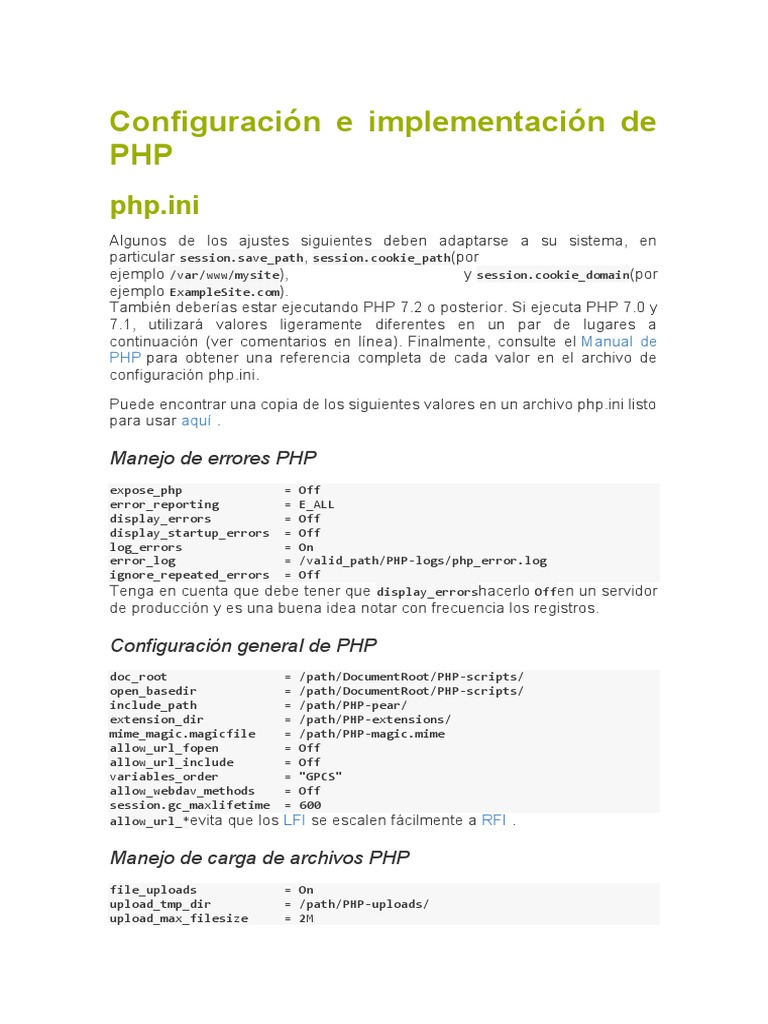Configuración segura de php.ini en PHP | PDF | Php | Software del sistema