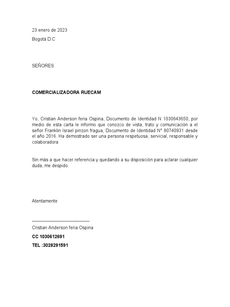 Carta de Referencia Personal | PDF